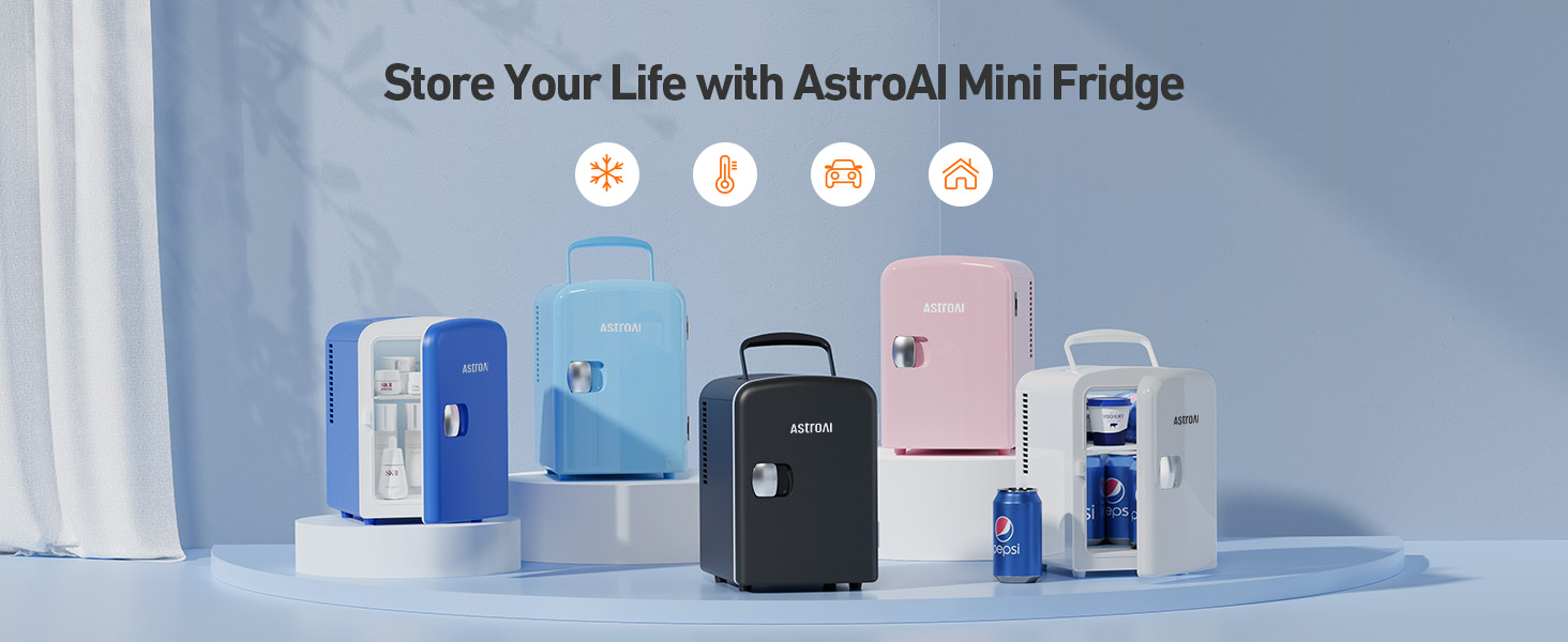 AstroAI 4 Liter/6 Can Portable Mini Fridge, Small Refrigerator,Mini ...