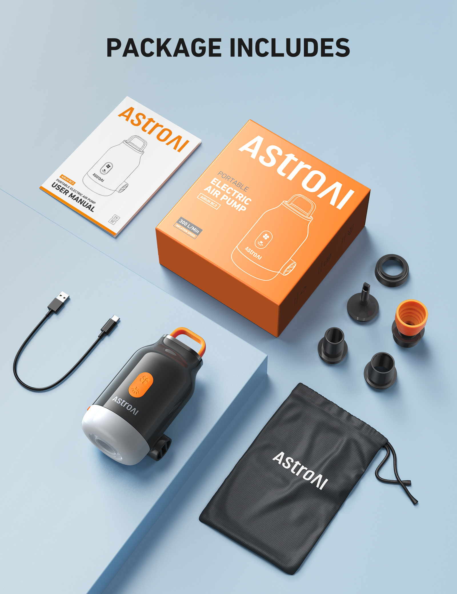 AstroAI Mini Air Pump for Inflatables with 3000mAh Battery Portable Air ...