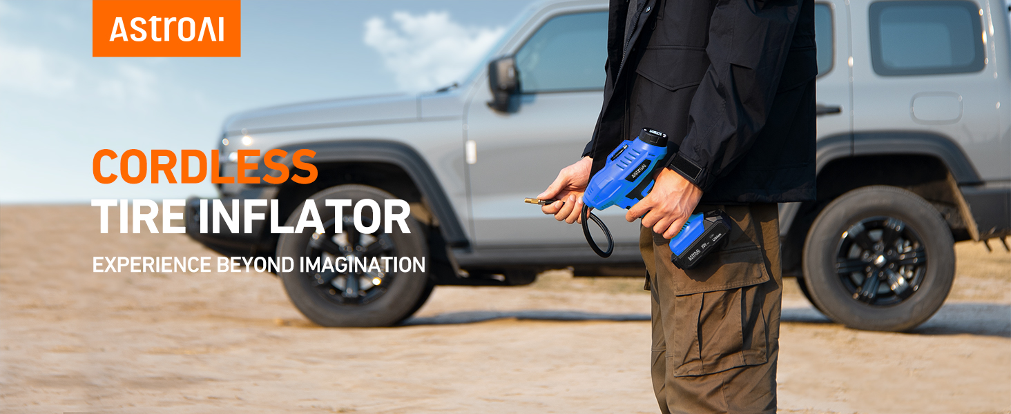 AstroAI 160 PSI Handheld Tire Air Compressor Cordless Tire Inflator Blue 20V Rechargeable ...