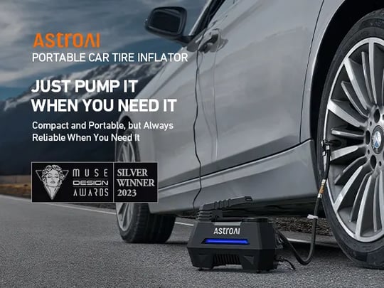AstroAI Portable Air Compressor for Car Tires with Digital Pressure Gauge and Emergency LED Light 12V