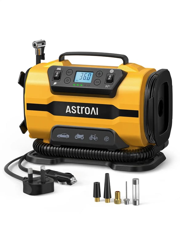 AstroAI Tyre Inflator 150PSI with Dual Metal Motors LED Light Yellow
